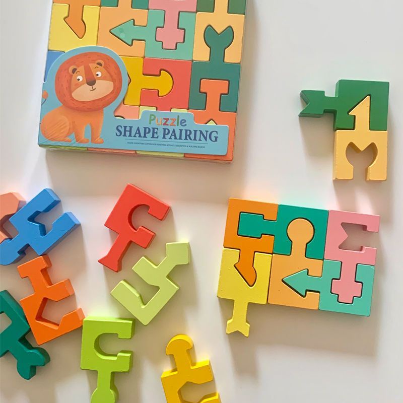 Wooden Shapes Puzzles Blocks Geometric Brain Teaser Montessori | Shopee ...