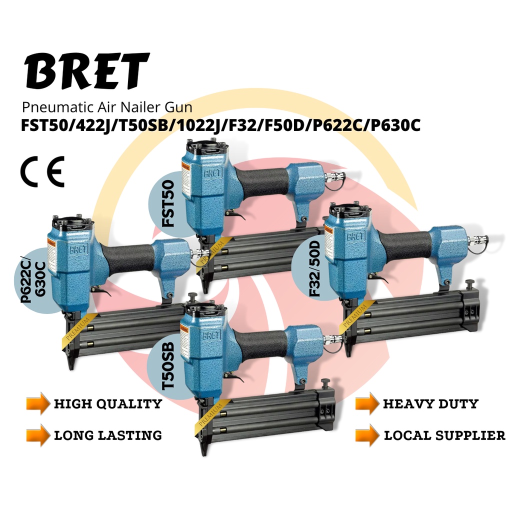 BRET Pneumatic Air Nailer Gun T50/FST50/422J/1022J/P622C/P630C/F32/F50D ...