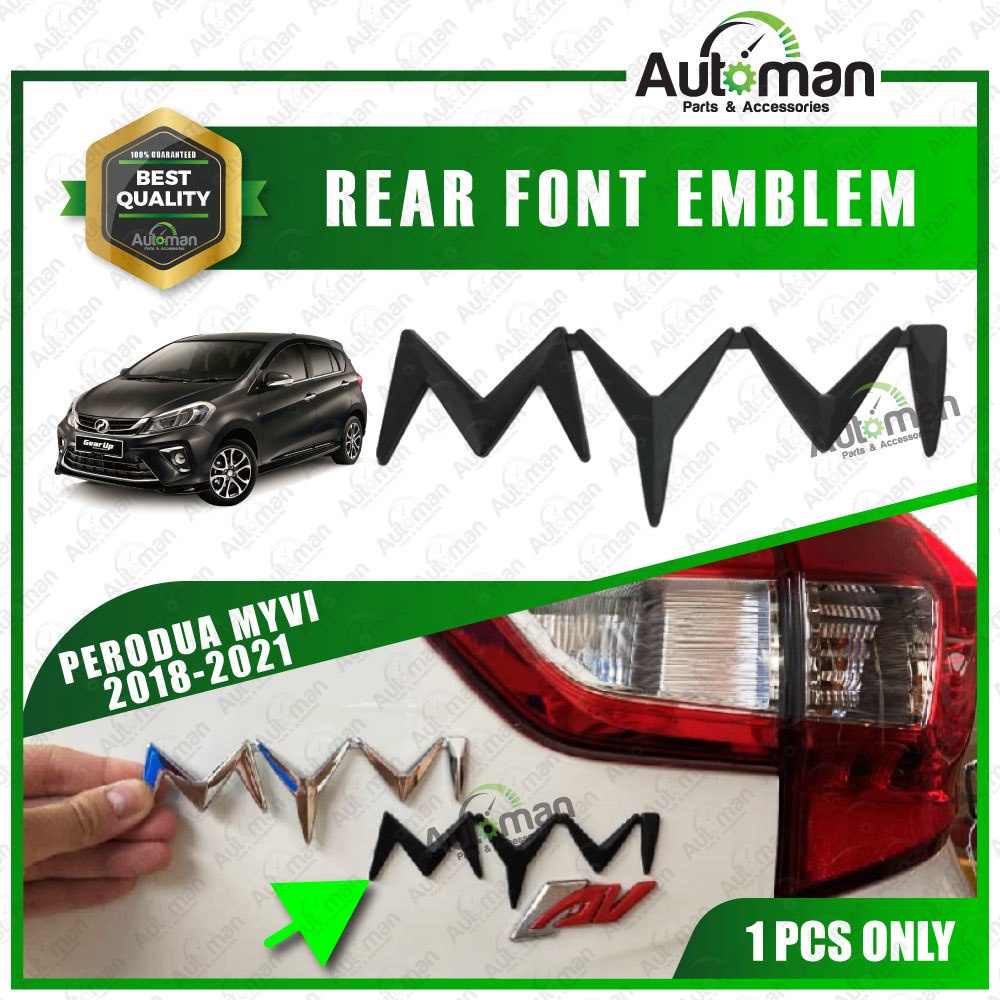 Perodua Myvi 2018 - 2021 Car Logo Matt Black Rear Font Emblem 1Pcs ...