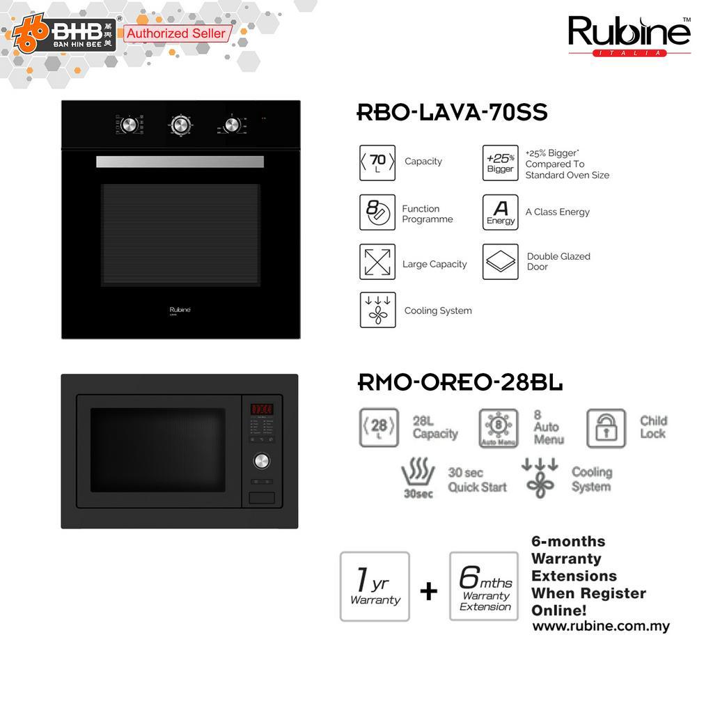 [PACKAGE] Rubine RBO-LAVA-70SS 70L Built in Oven + RMO-OREO-28BL 28L ...