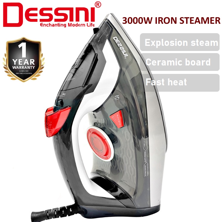 DESSINI ITALY 3000W Electric Ceramic Soleplate Garment Steam Iron ...