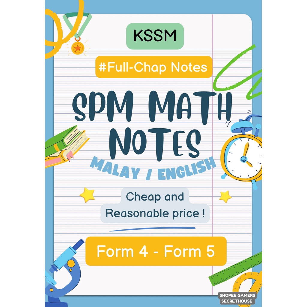 SPM MATHS NOTES Malay/English Form 4 Form 5 Full Bab Nota [Calon mesti ...