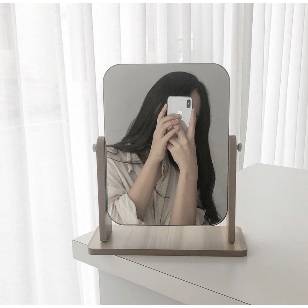 🔥 【Howe.my】🔥 Makeup Mirror Ins style Wooden 360 Rotateable Mirror ...