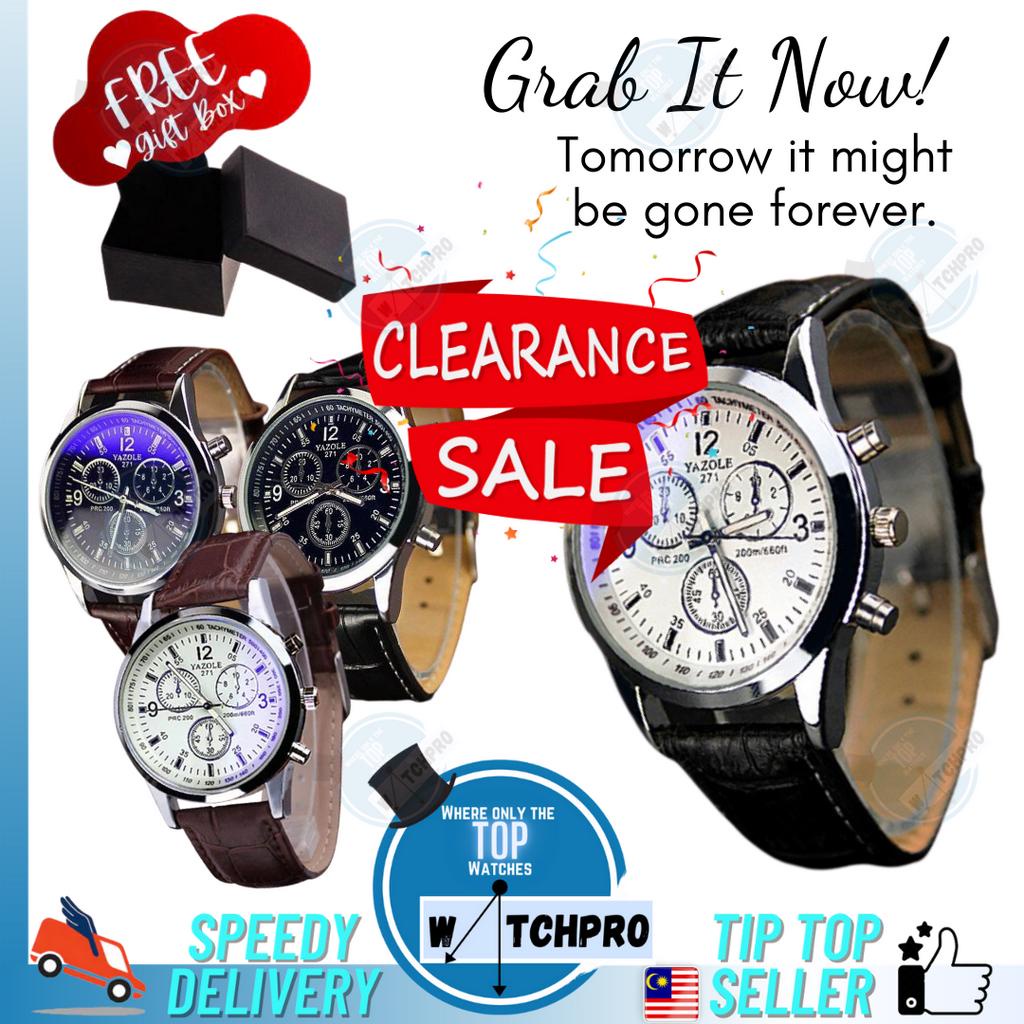 Yazole Men's Blue Ray Glass Chronograph Style Black Leather Strap Watch ...