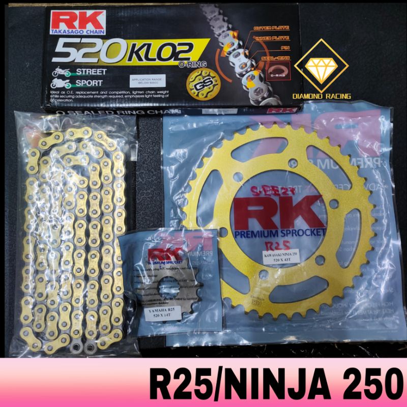 R25 /NINJA 250/MT25 RK/DIAMOND RACING 520 O-RING GOLD CHAIN SPROCKET ...