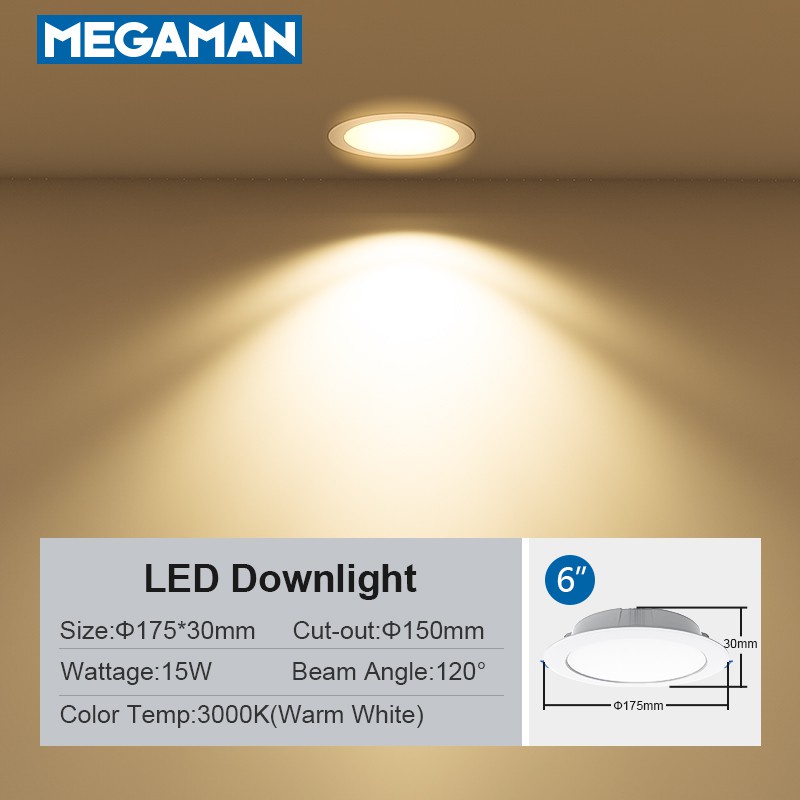 Megaman 15W 6" LED Downlight Round Recessed (3000K-Warmwhite/4000K ...