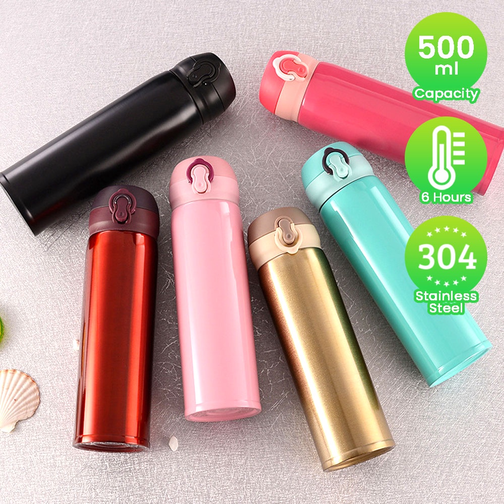 500ml Thermal Vacuum Flask Bottle 304 Stainless Steel Portable Botol Air Panas Flaks Outdoor ...