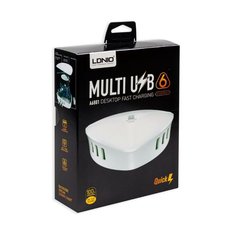 💯 LDNIO 6 USB MULTI A6801 DESKTOP FAST CHARGING ( WHITE ) | Shopee Malaysia
