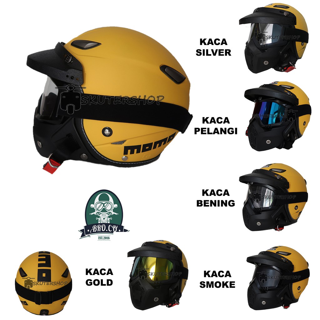 Vintage JPN Momo Helmet + GoggleMask OSBE Classic Retro Plain Strap ...