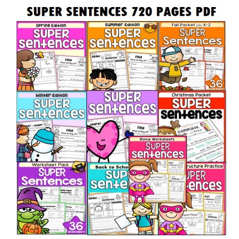 E6 Super Sentences Writing 10 sets Bundle Printable (PDF) Kindergarten ...