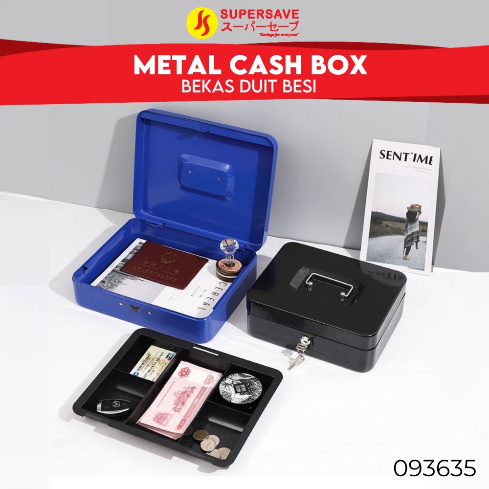 SUPERSAVE XXL Metal Petty Cash Box Handle Tray Safe Money Coins Key ...