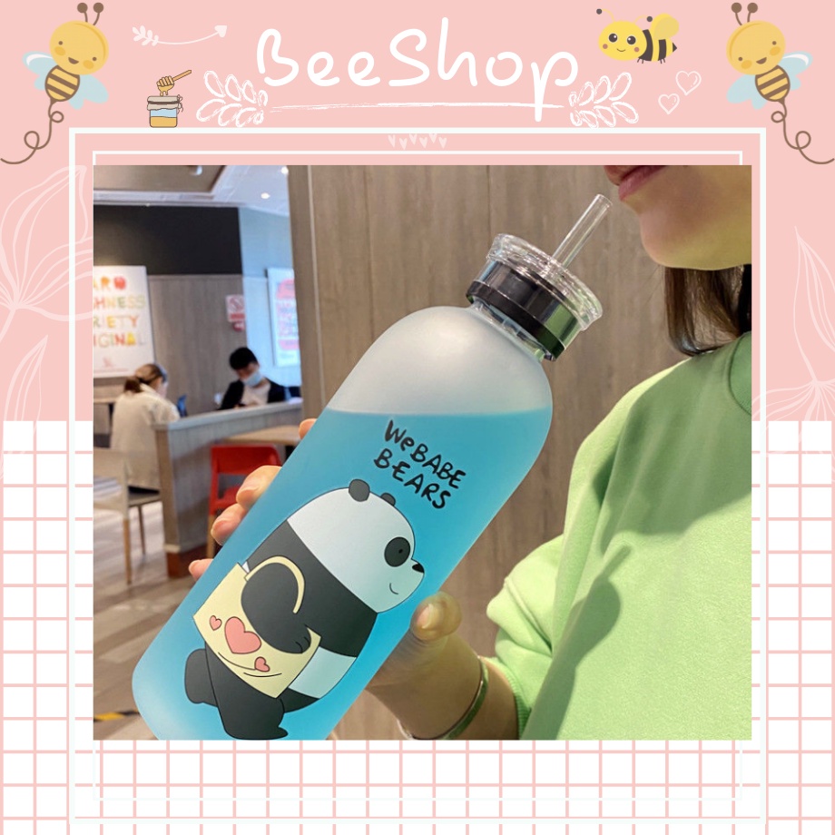 We Bare Bears 3 Cute Bears Water Bottle with Straw | Shopee Malaysia
