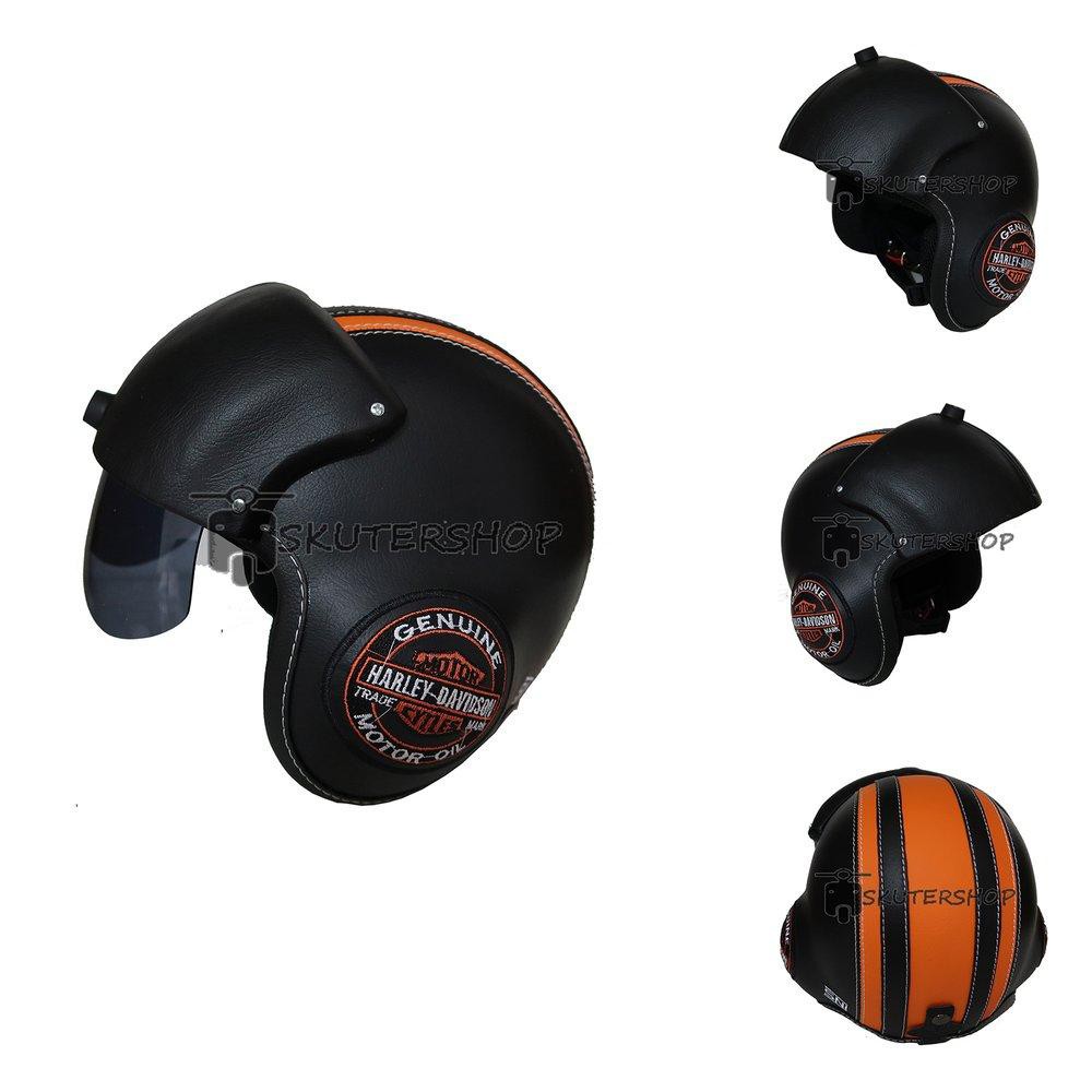 Pilot Helmet Bro.co Motif Harley Davidson Logo Black Orange | Helm ...