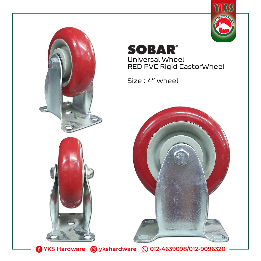 SOBAR 4" Red PVC Rigid Castor Wheel - Roda Tayar PVC Merah - Heavy Duty ...