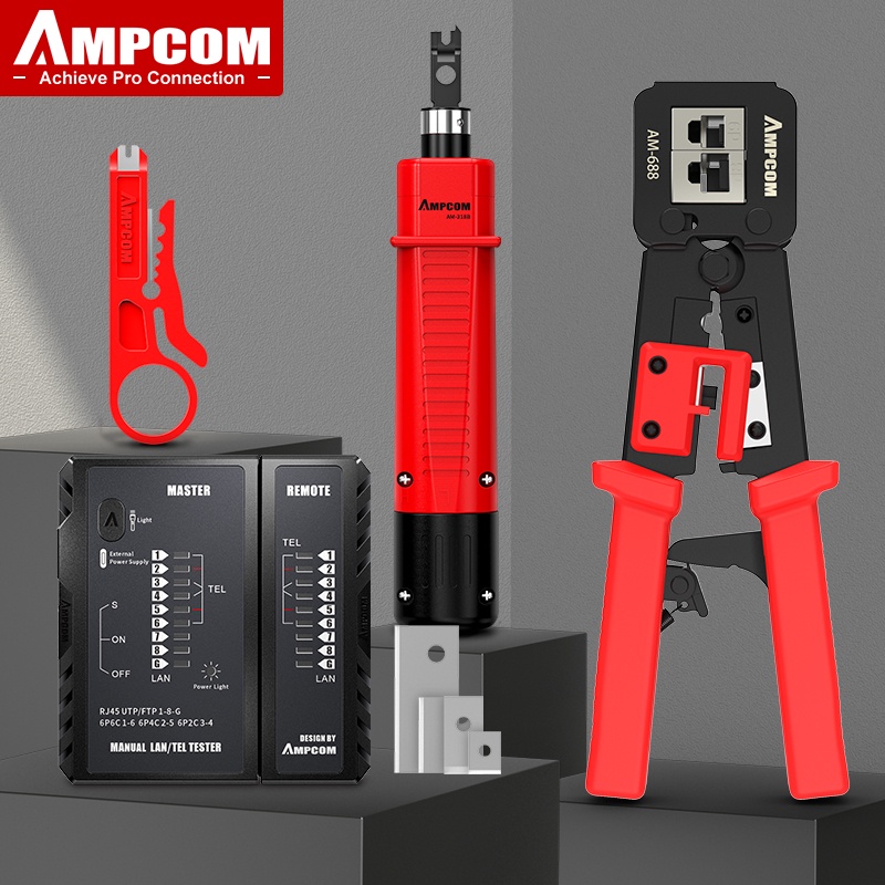 AMPCOM 12 In 1 RJ45 Crimper LAN Tester Tool Set Ethernet Cable Stripper ...