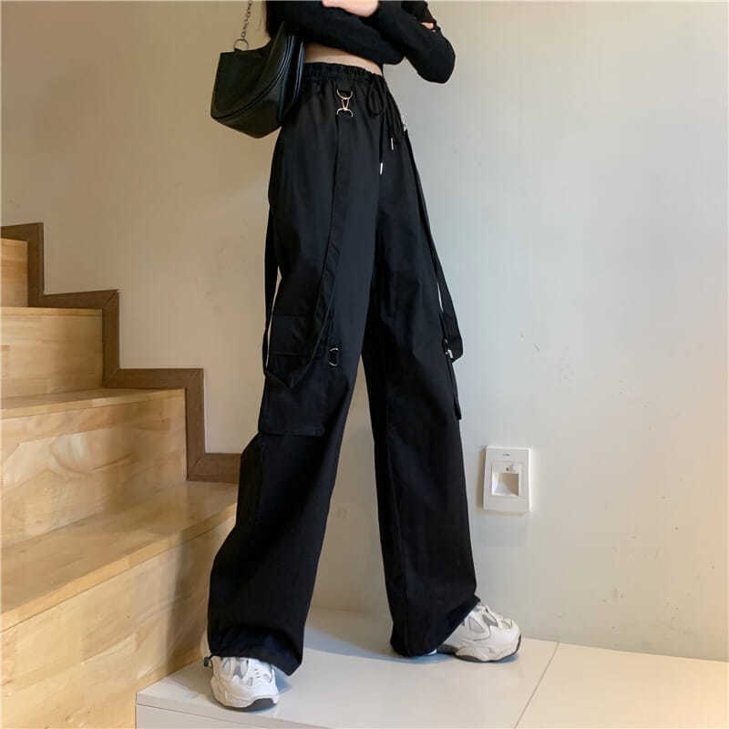 Han edition ins high tide loose straight waist thin handsome black ...