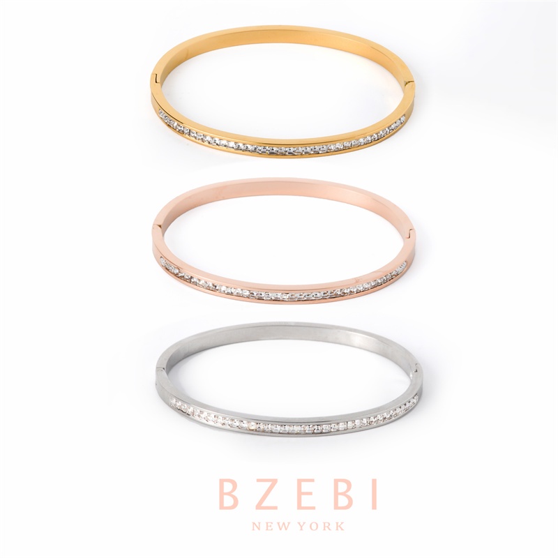 BZEBI Premium Titanium Steel Bangle with Diamond in Gold/Rose Gold ...