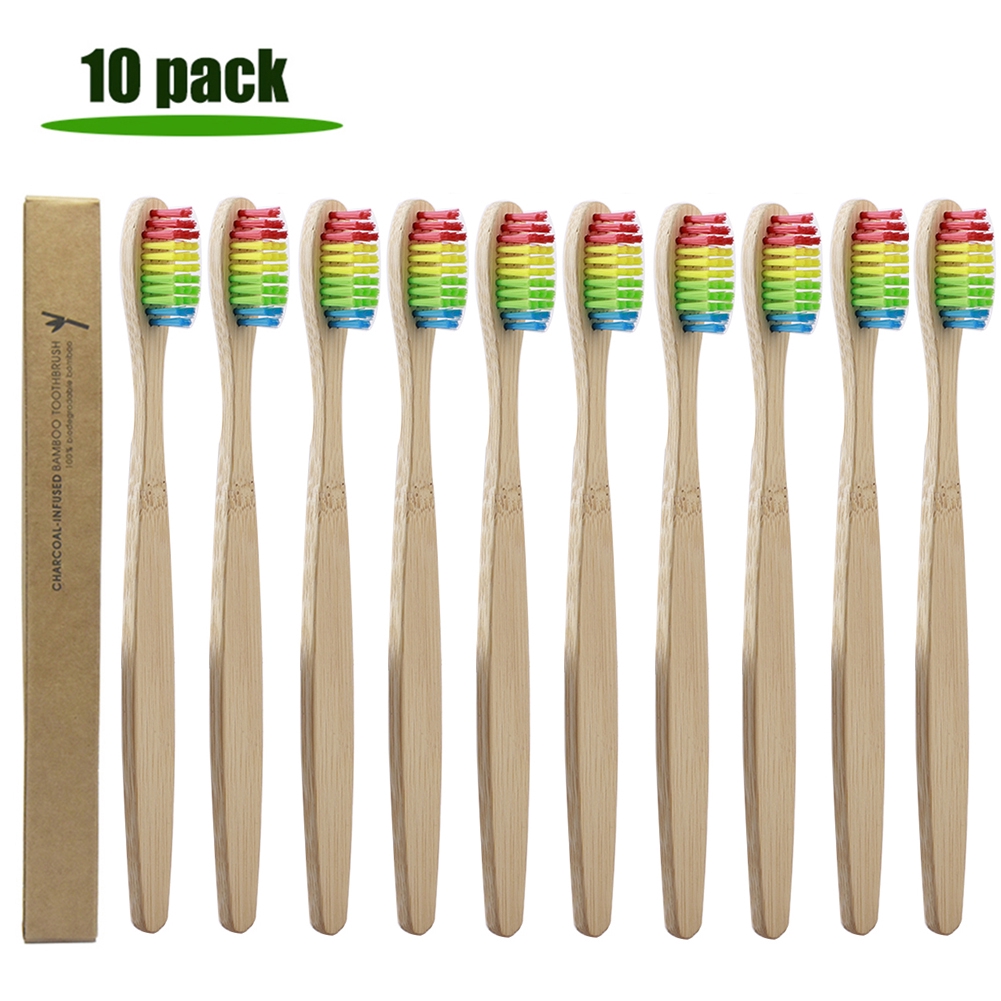 10pcs Bamboo Toothbrush Soft Bristle Healthy Dental Oral Care Eco ...
