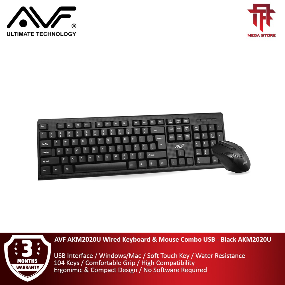 AVF AKM2020U Wired Keyboard & Mouse Combo USB - Black AKM2020U | Shopee ...
