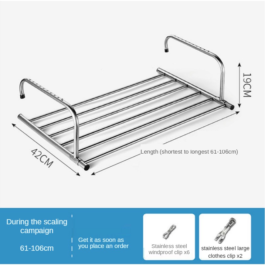 [MY READY STOCK] Retractable Balcony Drying Rack Hanger Stainless Steel ...