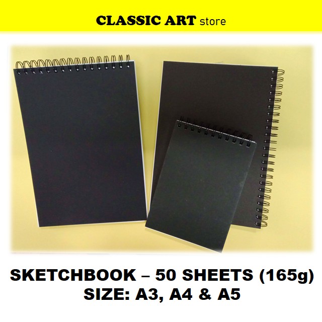 Sketchbook 50 Sheets 165g - A3, A4 & A5 size (with black color board ...