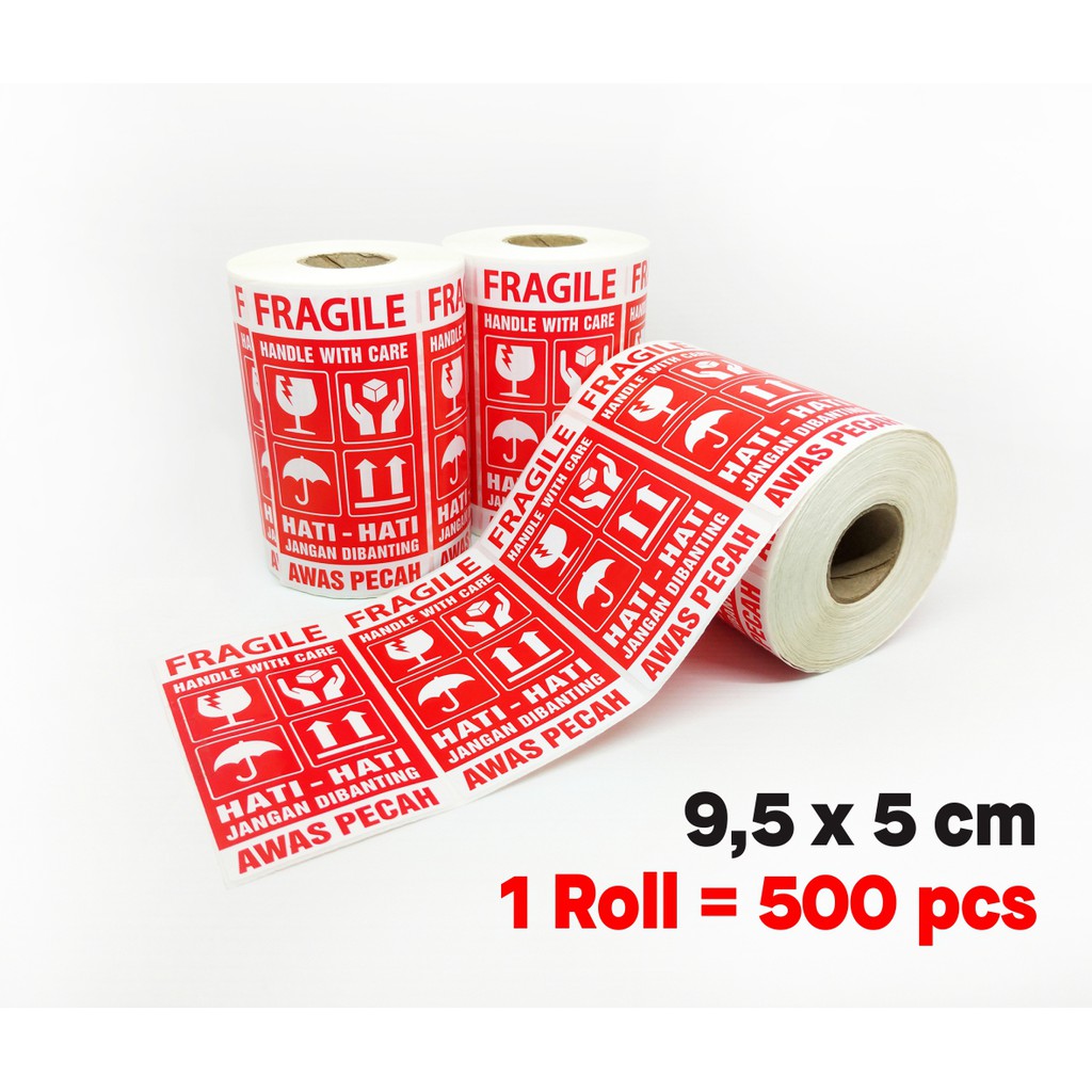 Fragile Label Sticker Beware of Broken Sticker 9.5 x 5 Cm (1 Roll/500 ...