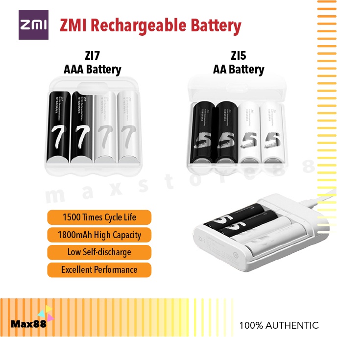ZMI ZI5 AA /ZI7 AAA No.5 1.2V 1800 mAh Ni-MH Rechargeable Battery Double A / Triple A | Shopee ...