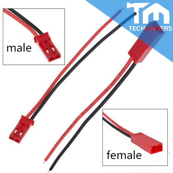JST Connector Wire Cable 1 Pair (Male + Female) (2 pins, 2.54 mm 10cm ...
