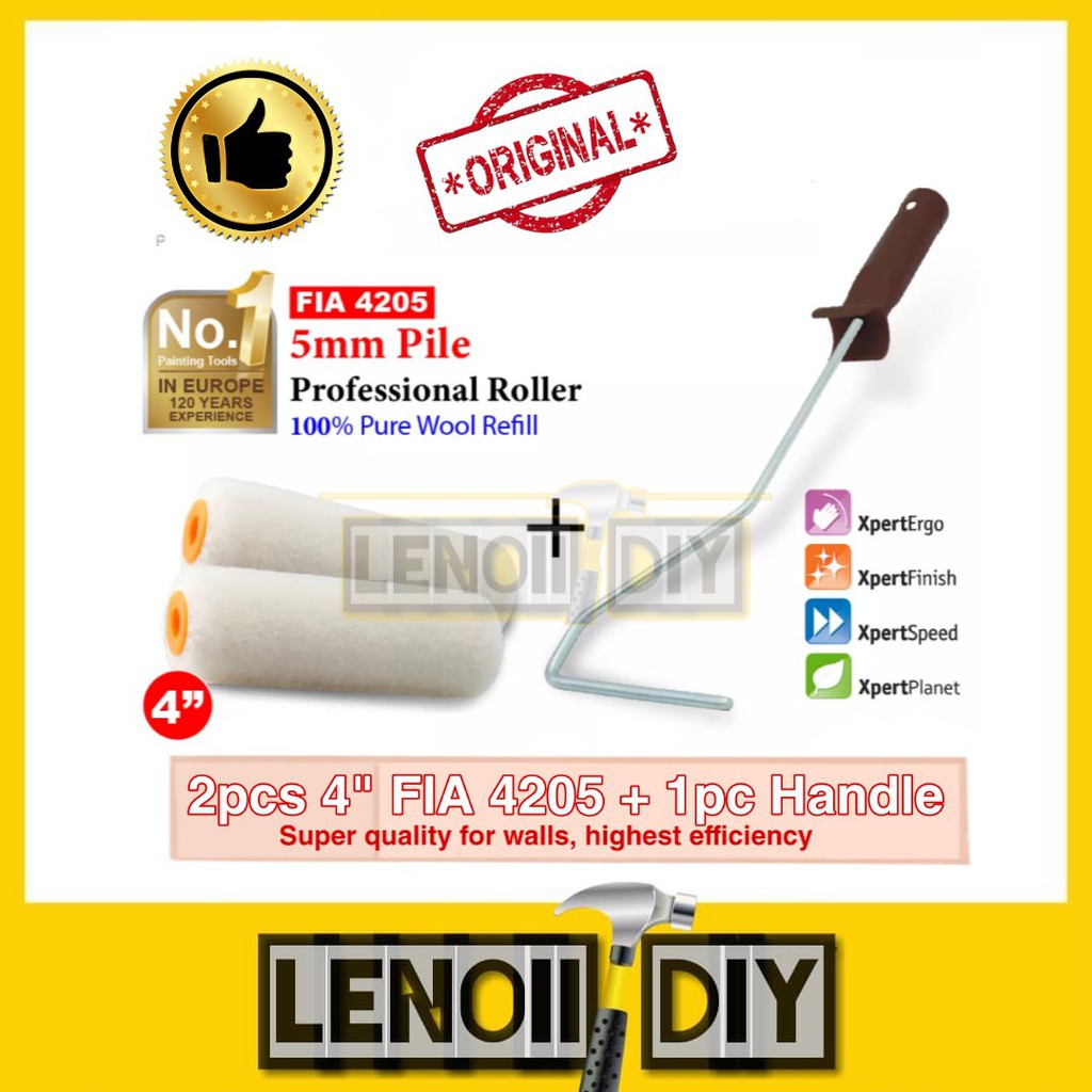 SET of 4" Paint Stick + Lamb Wool Roller Refill Cat Berus Paints for ...