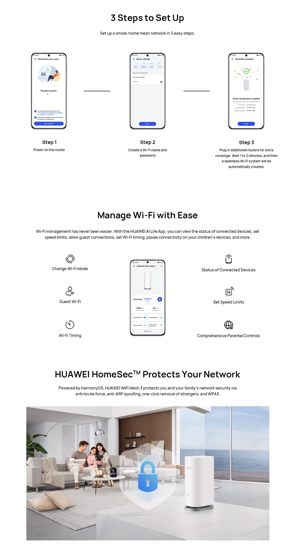 HUAWEI WiFi Mesh 3 AX3000 (2 PACK) Wifi 6,Whole-Home Mesh Router,HarmonyOS Mesh+,One-Touch ...
