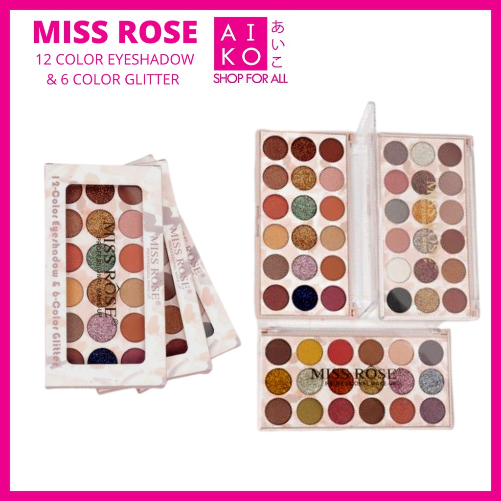 (AIKO) MISS ROSE 12 COLOR EYESHADOW & 6 COLOR GLITTER 1PCS | Shopee ...