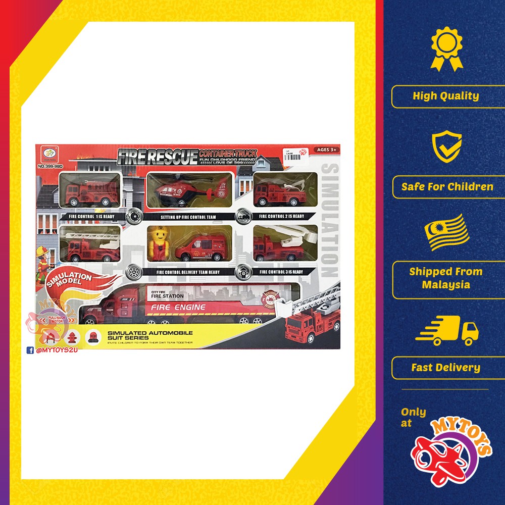 Fire Brigade Rescue Engine Truck Vehicle Play Set 8pcs Toys for Boys ...
