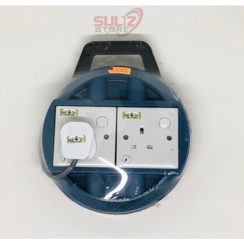DOUBLE ROUND EXTENSION WIRE BOX POWER CABLE ROLLER TRAILING SOCKET PLUG ...