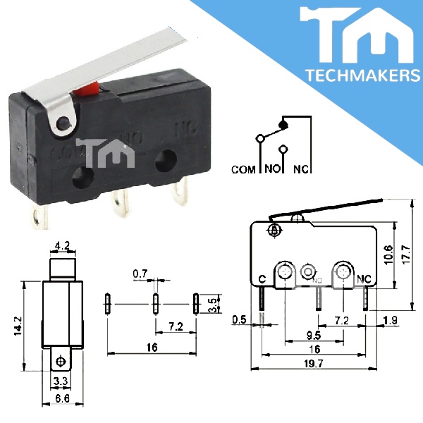3-Pin KW11 5A Small Touch/ Long Straight Micro Switch Travel Miniature ...