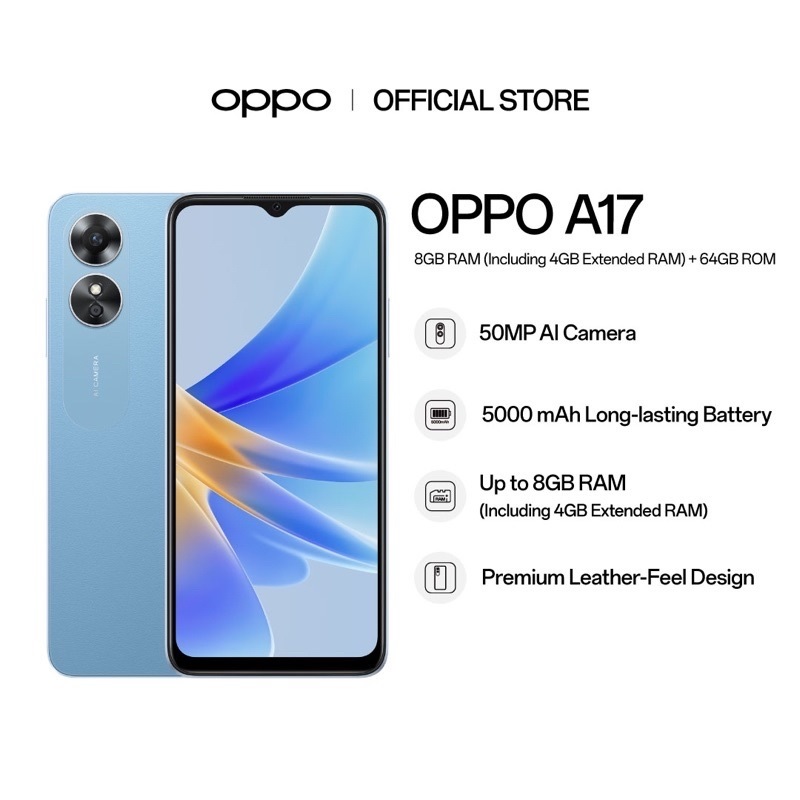 OPPO A17 Smartphone | 4GB RAM + 64GB ROM | Up to 4GB Expandable Memory | 50MP AI Camera | Shopee ...