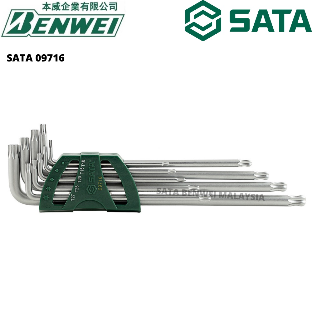 SATA 09716 9PCS EXTRA LONG ARM BALL STAR KEY SET / TORX ALLEN KEY / T10 ...