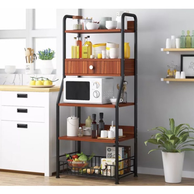 Nordic Style Kitchen Rack Kitchen Shelf with Drawer Organizer Oven Rack ...