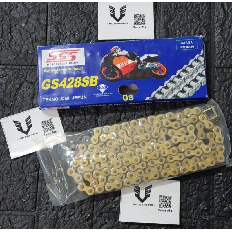 SSS Triple S Eantai Emas 428 120L 132L Gold Chain GS428SB Long Lasting Y15ZR RS150 LC135 Y125ZR ...