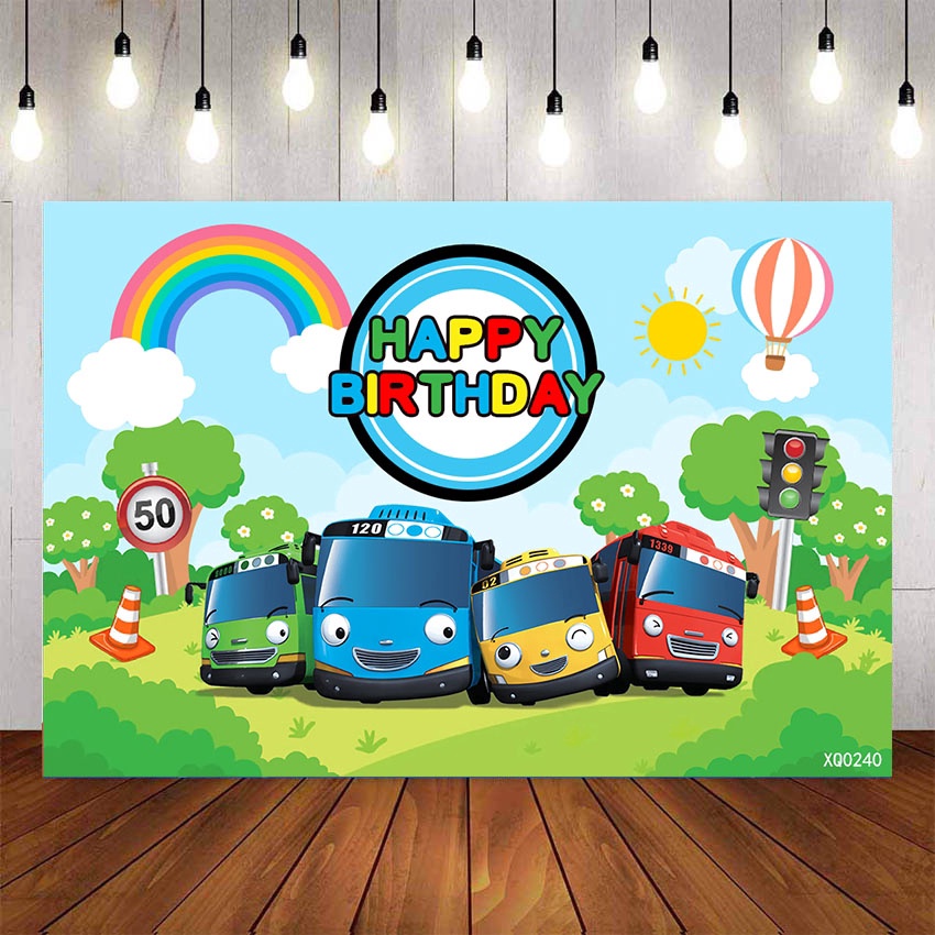 Tayo the Little Bus Photo Studio Blue Sky Clouds Green Grass Hot Air ...