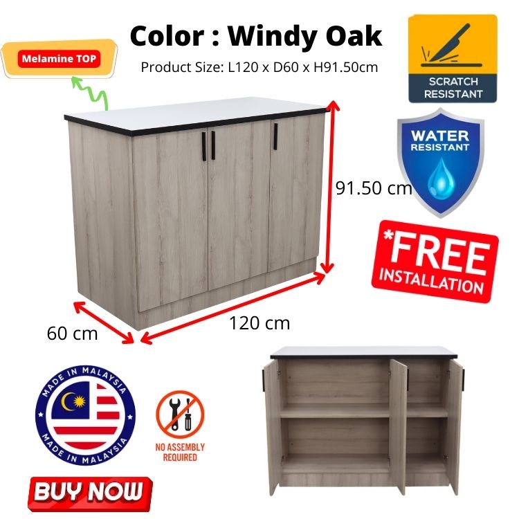 ROAM 3 Door Island Table Kitchen Cabinet Storage Kabinet Dapur Anti ...