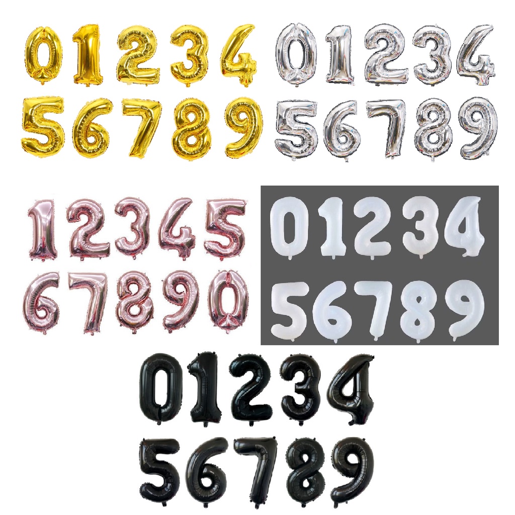 [Ready Stock] 32 inch Number Foil Balloon 0-9 Digital White Rose Gold ...