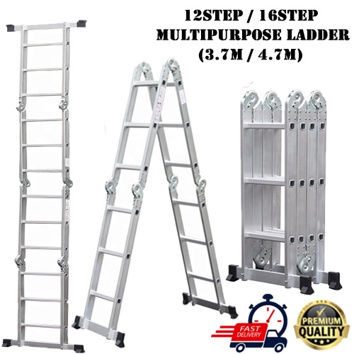 12 Step (3.7Mtr / 4.7mtr) 16 Step Foldable Ladder Aluminium Ladder ...