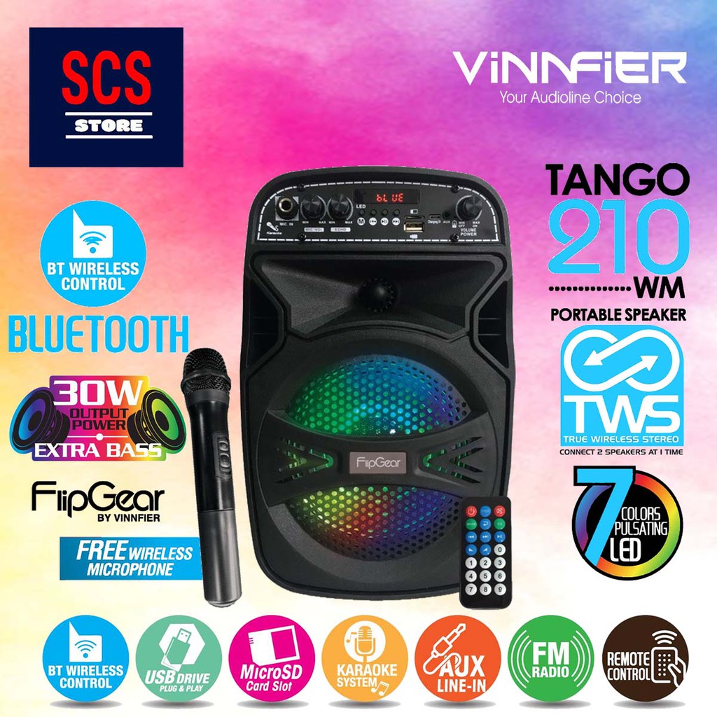 VINNFIER FlipGear Tango 210 WM Bluetooth TWS Portable Speaker Karaoke system With Wireless ...