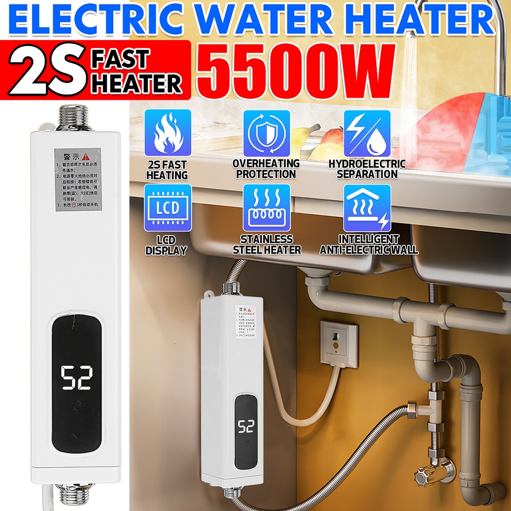 5500W 220V Water Heater LED Intelligent Instant Electric Water Heater Temperature Adjustable ...