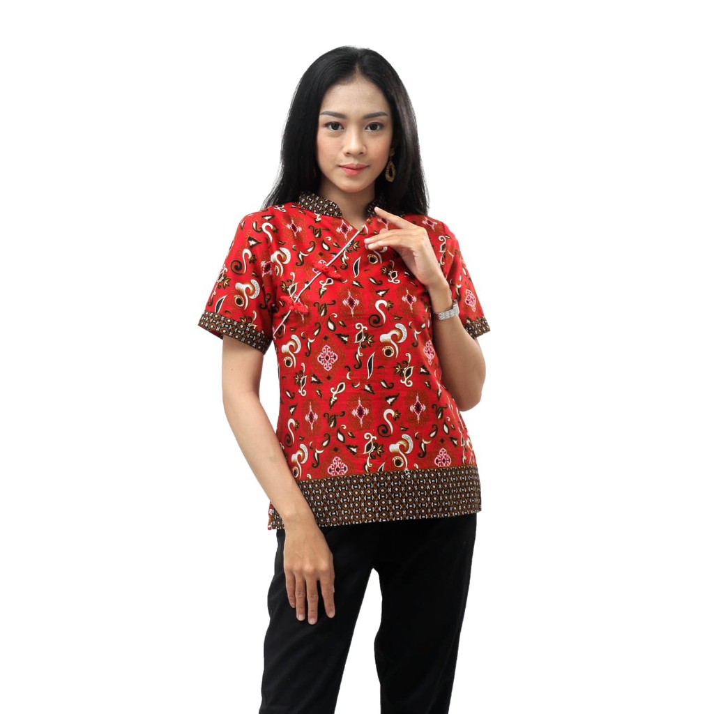 MERAH One-c3l-4l-5l BATIK BLOUSE Women's BATIK Tops Red Color | Shopee Malaysia