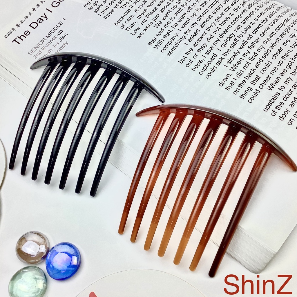 (2Pcs) 7 Teeth Plastic Elastic Hairclip Comb Black Tea Color Sanggul ...