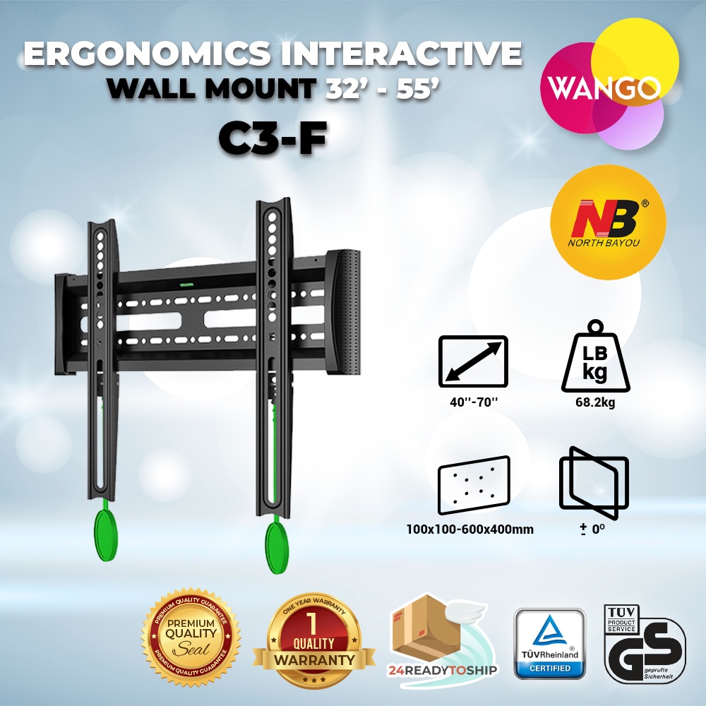 NB North Bayou NBC3-F Flat Panel Fixed Mount 40”-70” Wall Mount for LED ...