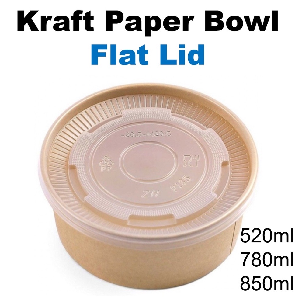 50pcs Disposable Kraft Brown Bowl & Paper Porridge/Soup Tub Bowls with ...
