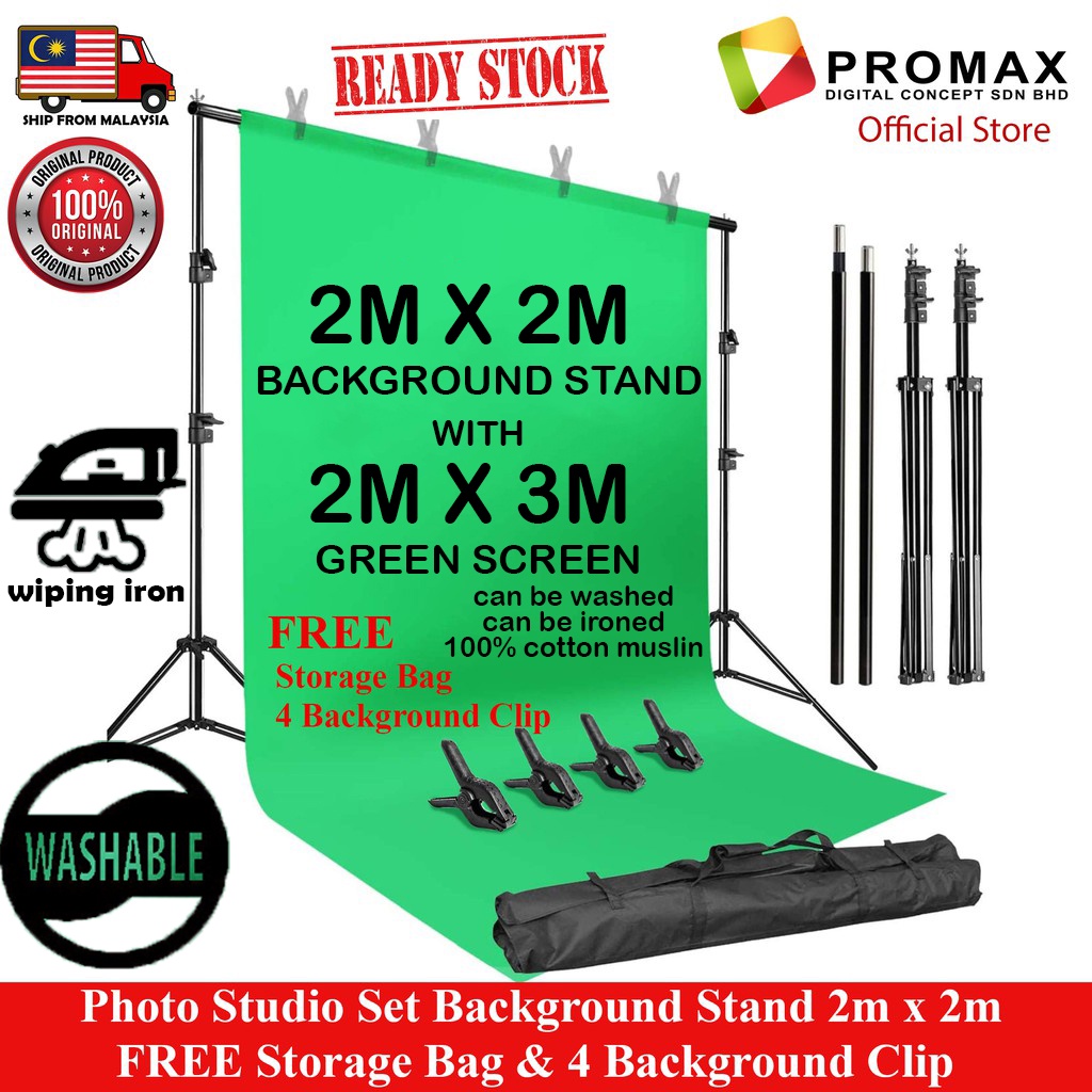 Cheapest! 2x2m Studio Background Stand 2m x 2m + Green Screen 2X3M ...