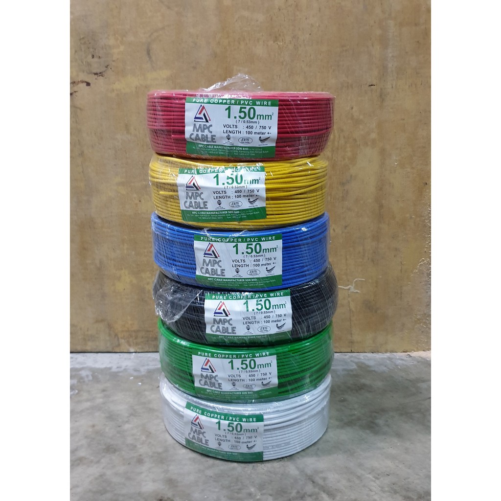 MPC Pvc Cable Single 1.5mm 100% PURE COPPER SIRIM Approved | Shopee ...